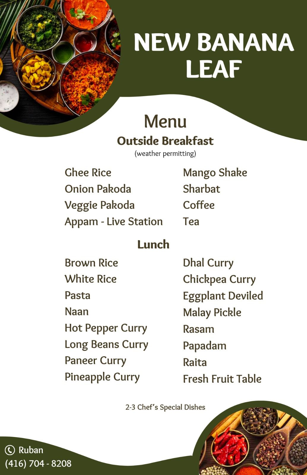 Ruban's New Banana Leaf Catering Menu - Toronto, Ontario